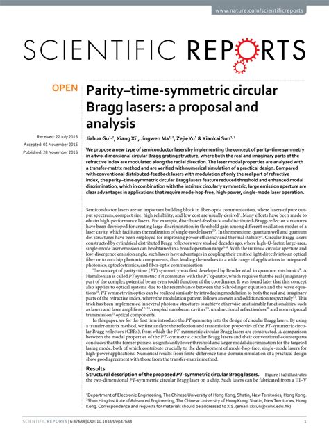 Pdf Parity Time Symmetric Circular Bragg Lasers A Proposal And Analysis