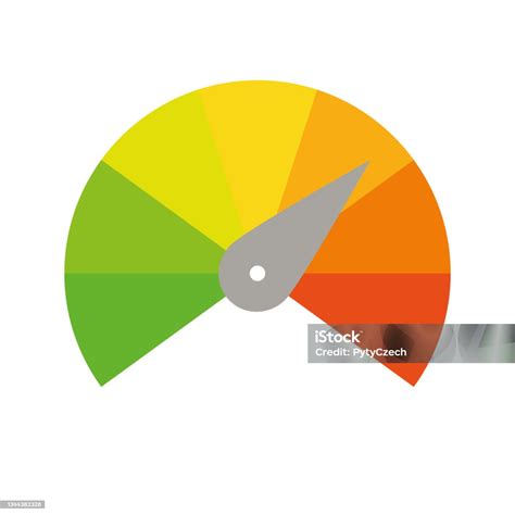 화살표 손 포인터와 빨간색에서 녹색으로 방사형 게이지 스케일 만족도 온도 위험 등급 성능 및 피드백 표시기 또는 속도 타홈터 벡터 일러스트레이션 기포수준기에 대한 스톡 벡터