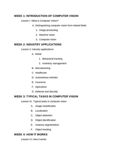Course Outline For Computer Vision Docsity