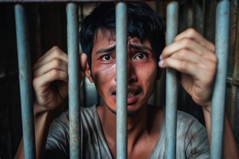 Prisionero En Una Celda Tras Las Rejas Joven En Prisión Un Prisionero
