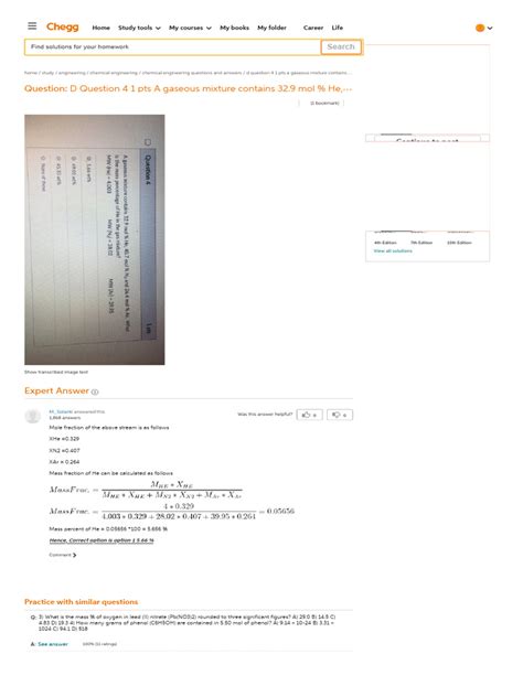 D Question 4 1 Pts A Gaseous Mixture Contains 32 9 Pdf Mole Unit Chemistry