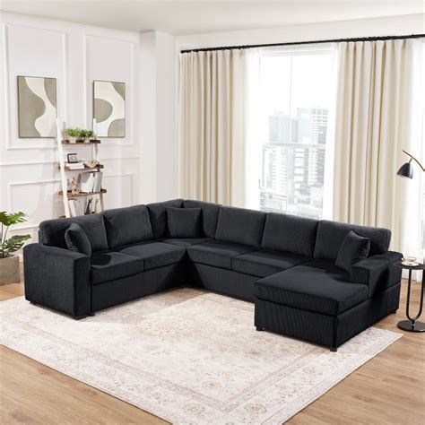 U Shaped Oversized Corduroy Sectional Sofa With Chaise Lounge And