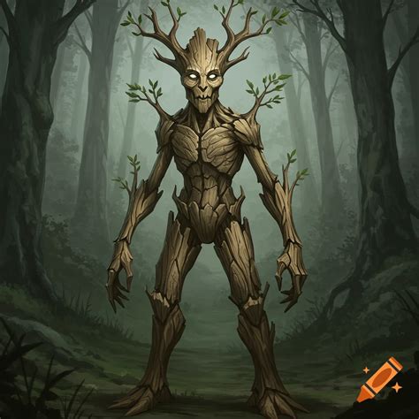 A Creature Resembling Tree Rex Stands In A Sunlit Forest With A Small