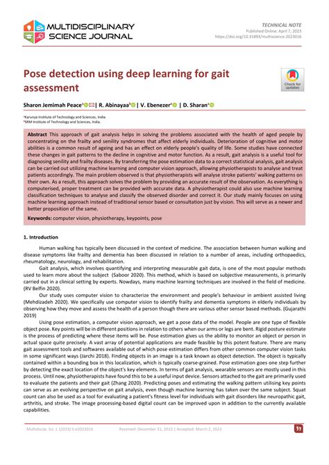 PDF Pose Detection Using Deep Learning For Gait Assessment