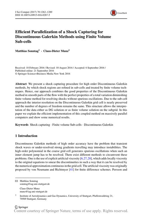 Efficient Parallelization Of A Shock Capturing For Discontinuous Galerkin Methods Using Finite