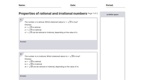 Properties Of Rational And Irrational Numbers Worksheets [pdf] Algebra 1 Math
