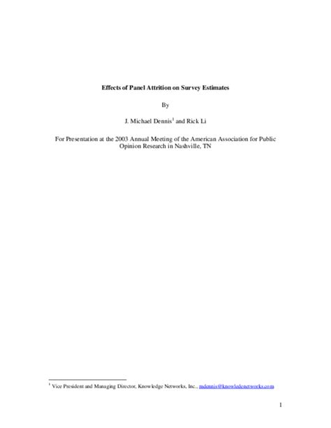 Pdf Effects Of Panel Attrition On Survey Estimates