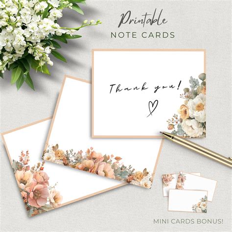 Autumn Flower Note Cards Printable Blank Card Instant Download