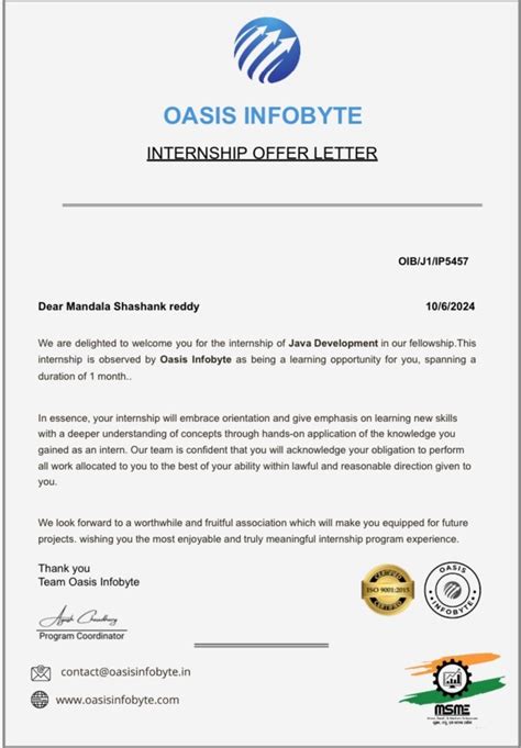 Very Excited For Java Development Internship With Oasis Infobyte This