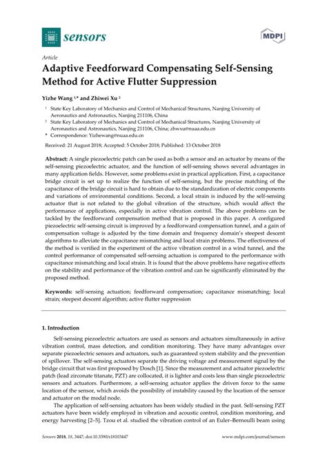 Pdf Adaptive Feedforward Compensating Self Sensing Method For Active Flutter Suppression