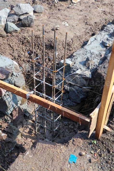 The Foundation For The House Laying The Foundation Made From Stone Sand Semen And Steel