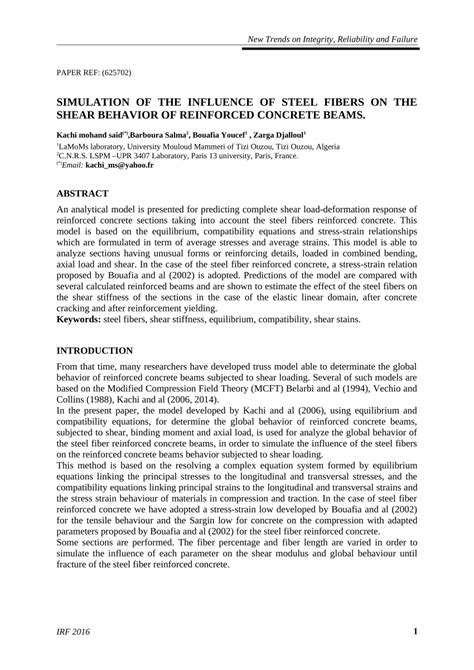 Pdf Simulation Of The Influence Of Steel Fibers On The Shear Behavior