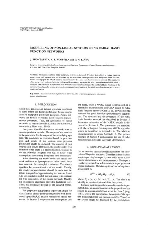 Pdf Modelling Of Non Linear Systems Using Radial Basis Function Networks