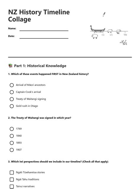 Nz History Timeline Collage — Free Printable Worksheet For Art Kuraplan