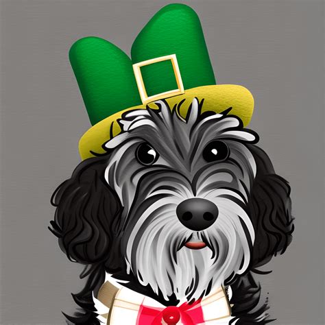 Cute Black And Gray Cockapoo Wearing A Leprechaun Hat · Creative Fabrica