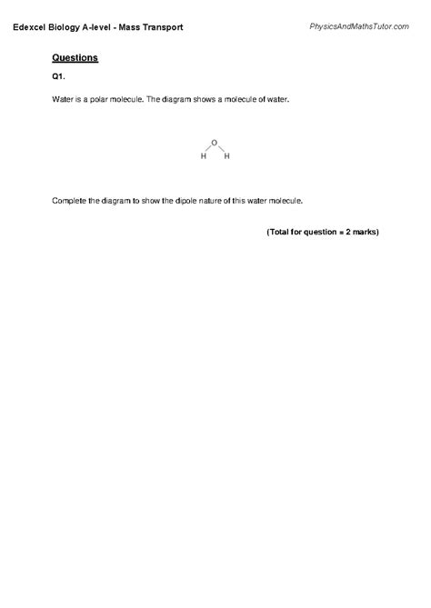 Mass Transport Practice Questions For Topic 1 From Physics And Maths Tutor Questions Q1