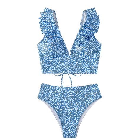 Buigttklop Fashion Womens Printed Casual Leaf Sexy Backless Split High Waist Beach Bikinis