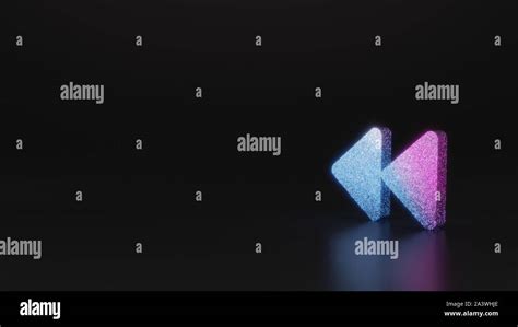 Glitter Neon Violet Pink Ombre Symbol Of Double Fast Backward Left Triangle Rounded Arrows 3d