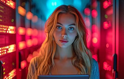 Premium Photo Allow Her To Adjust Your Network An Pretty Female Programmer Is Seen In A Server