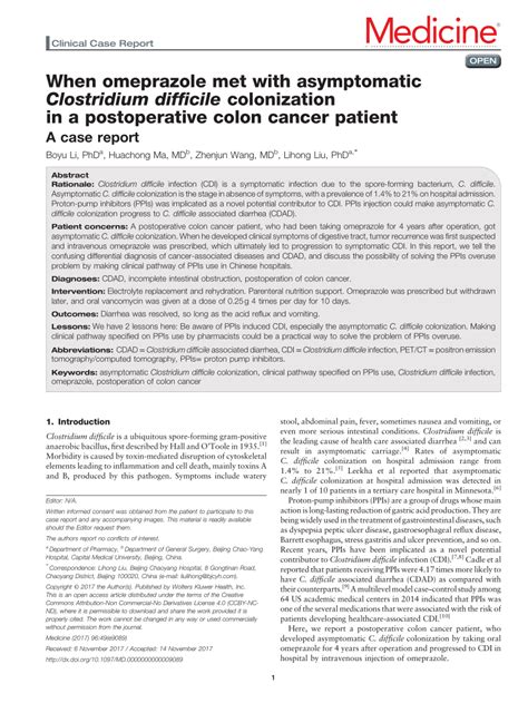 Pdf When Omeprazole Met With Asymptomatic Clostridium Difficile Colonization In A