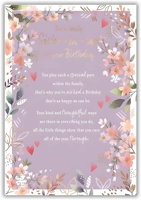 Icandg Lovely Sister In Law Birthday Card Happy Birthday Card With