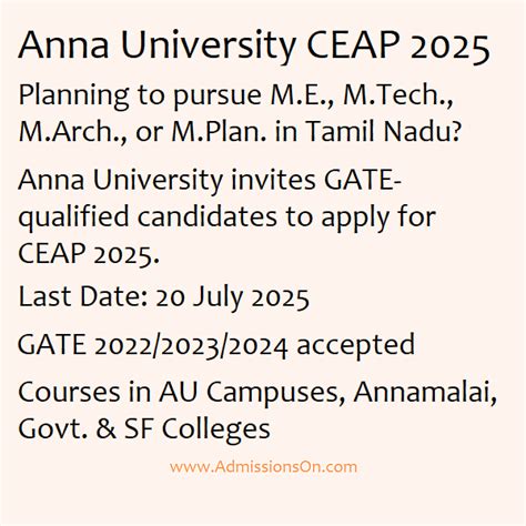 Ceap 2025 Anna University Gate Admission For Me Mtech