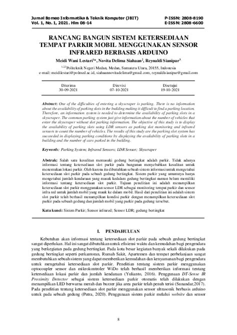 Pdf Rancang Bangun Sistem Ketersediaan Tempat Parkir Mobil Menggunakan Sensor Infrared