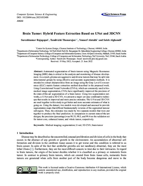 Pdf Brain Tumor Hybrid Feature Extraction Based On Unet And 3dcnn