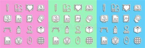 Set Line Grid Graph Paper Isometric Cube Human Head With Gear Inside