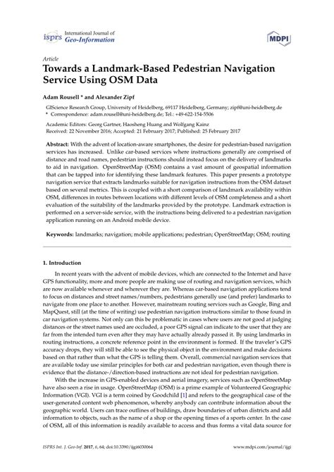 Pdf Towards A Landmark Based Pedestrian Navigation Service Using Osm Data