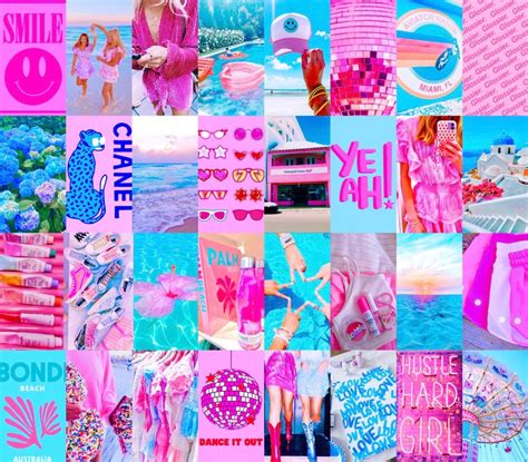 100pc Pinkblue Preppy Aesthetic Collage Kit Instant Download Etsy