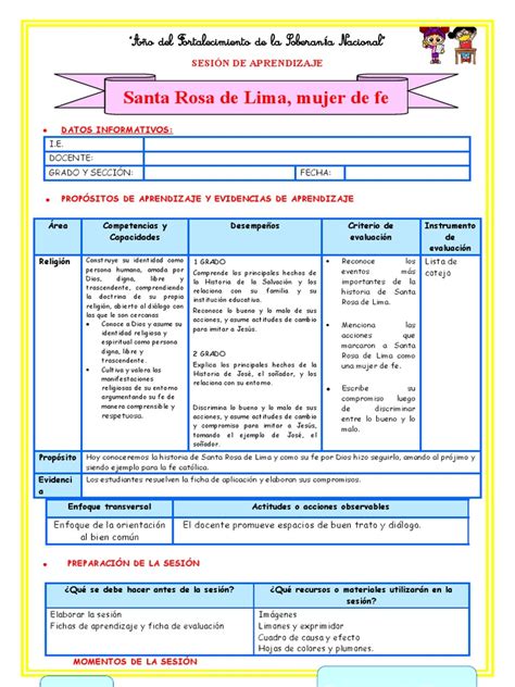Iii E7 Sesion D5 Religión Santa Rosa De Lima Pdf Jesús Fe