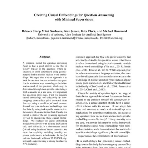 Creating Causal Embeddings For Question Answering With Minimal