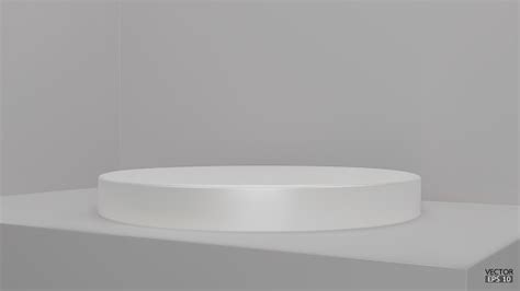흰색 스튜디오 배경에 반짝이는 흰색 둥근 받침대 제품을 보여주기위한 빈 디스플레이 또는 클린 룸 연단 전시 또는 쇼케이스를 위한 미니멀리스트 모형 3d 벡터 그림입니다 0