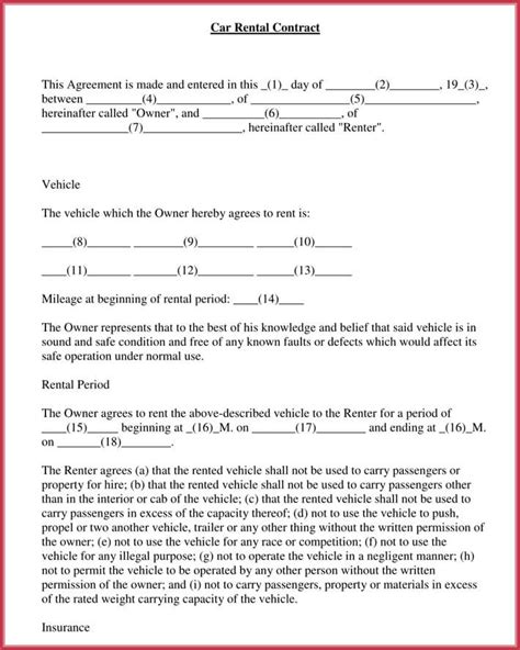 12 Free Car Rental Lease Agreement Forms And Templates