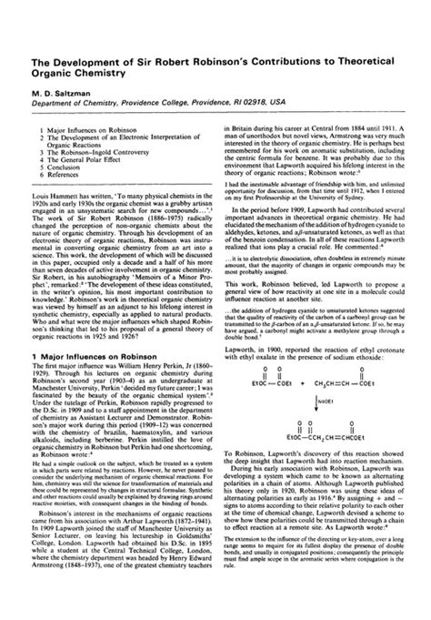 The Development Of Sir Robert Robinsons Contributions To Theoretical