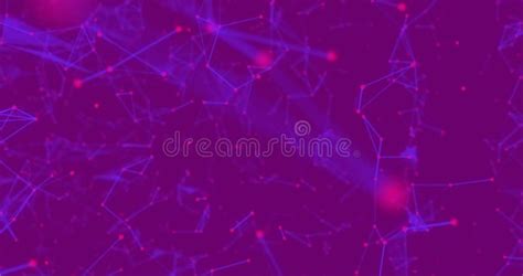 Abstract Digital Network With Glowing Lines And Nodes On Purple Background Stock Illustration