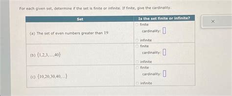 Solved For Each Given Set Determine If The Set Is Finite Or Chegg Com
