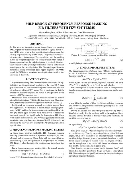 Pdf Milp Design Of Frequency Response Masking Fir Filters With Few Spt Terms