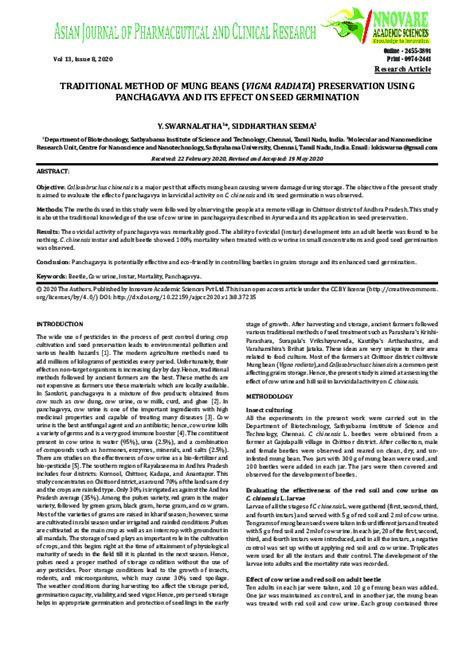 Pdf Panchagavyas Effect On Mung Bean Preservation