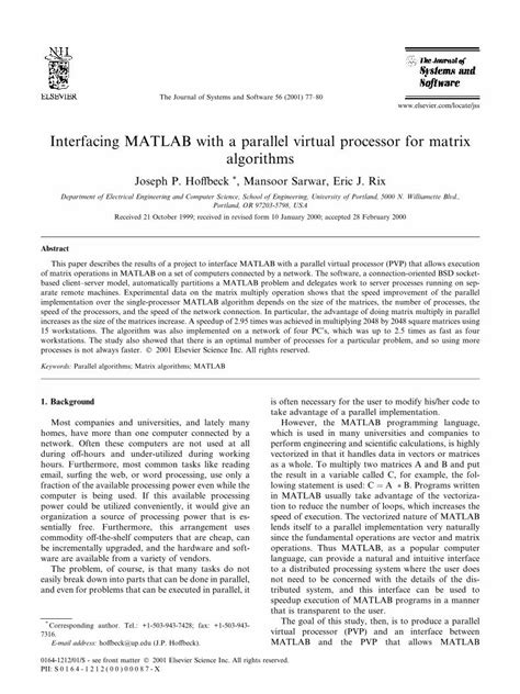 pdf interfacing matlab with a parallel virtual processor for matrix