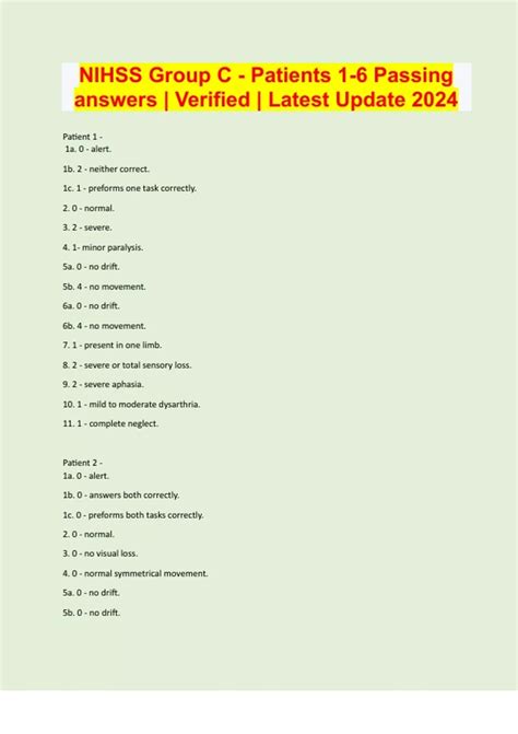 Nihss Group C Patients 1 6 Passing Answers Verified Latest Update