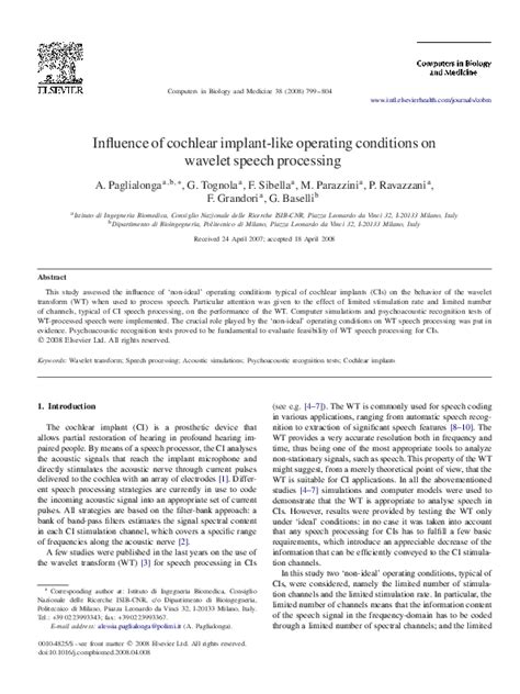 Pdf Influence Of Cochlear Implant Like Operating Conditions On Wavelet Speech Processing