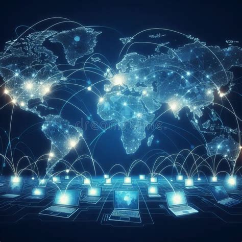 Global Digital Network With Laptops And Connections Stock Image Image