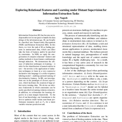 Exploring Relational Features And Learning Under Distant Supervision For Information Extraction