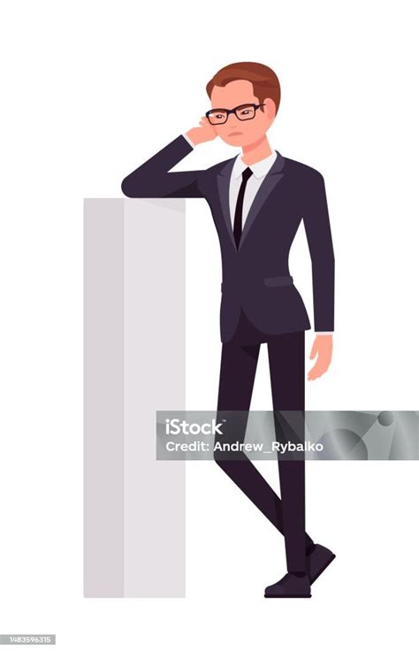 기업가 사업가 남성 비즈니스 비서 슬픈 기대어 서 있는 공식적인 남자 경영자에 대한 스톡 벡터 아트 및 기타 이미지 경영자 교사 교육 관련 직업 기대기 Istock