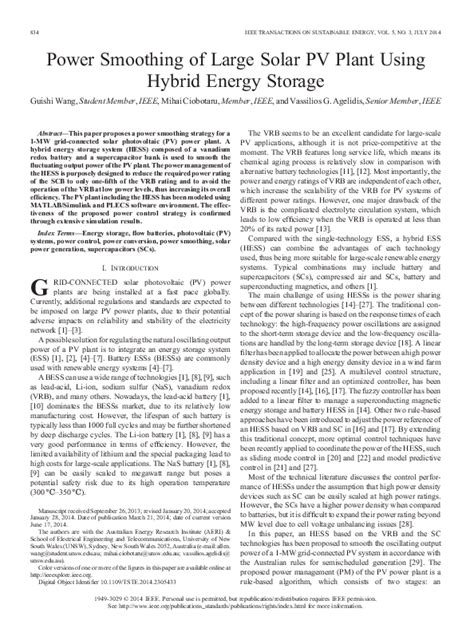 Pdf Power Smoothing Of Large Solar Pv Plant Using Hybrid Energy Storage