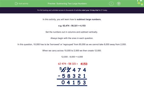 Subtracting Two Large Numbers Worksheet Edplace