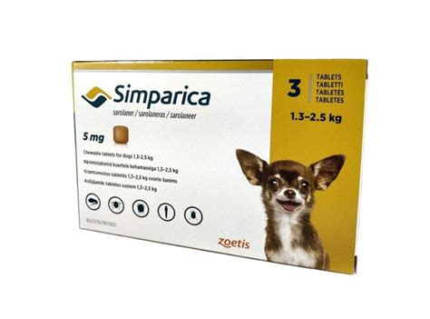 Жувальні таблетки Zoetis Сімпаріка 5 мг на вагу 1,3 - 2,5 кг Simparica ...
