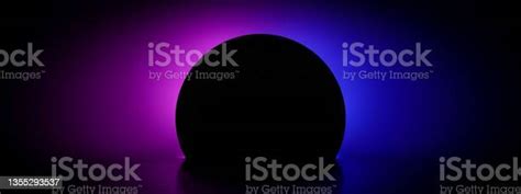 Cyberpunk 3d 렌더링 블루와 핑크 네온 원형 프레임 과 같은 빈 공간 자외선 같은 80 년대 복고풍 스타일 배경의 형태로 패션쇼 무대 또는 추상 공연에 대한 스톡